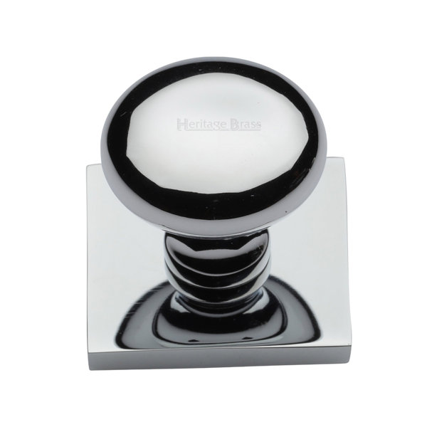 Heritage Brass Cabinet Knob Victorian Round Design with Square Backplate | Wayfair.co.uk